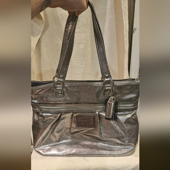 Coach | Bags | Coach Metallic Silver Tote Bag | Poshmark